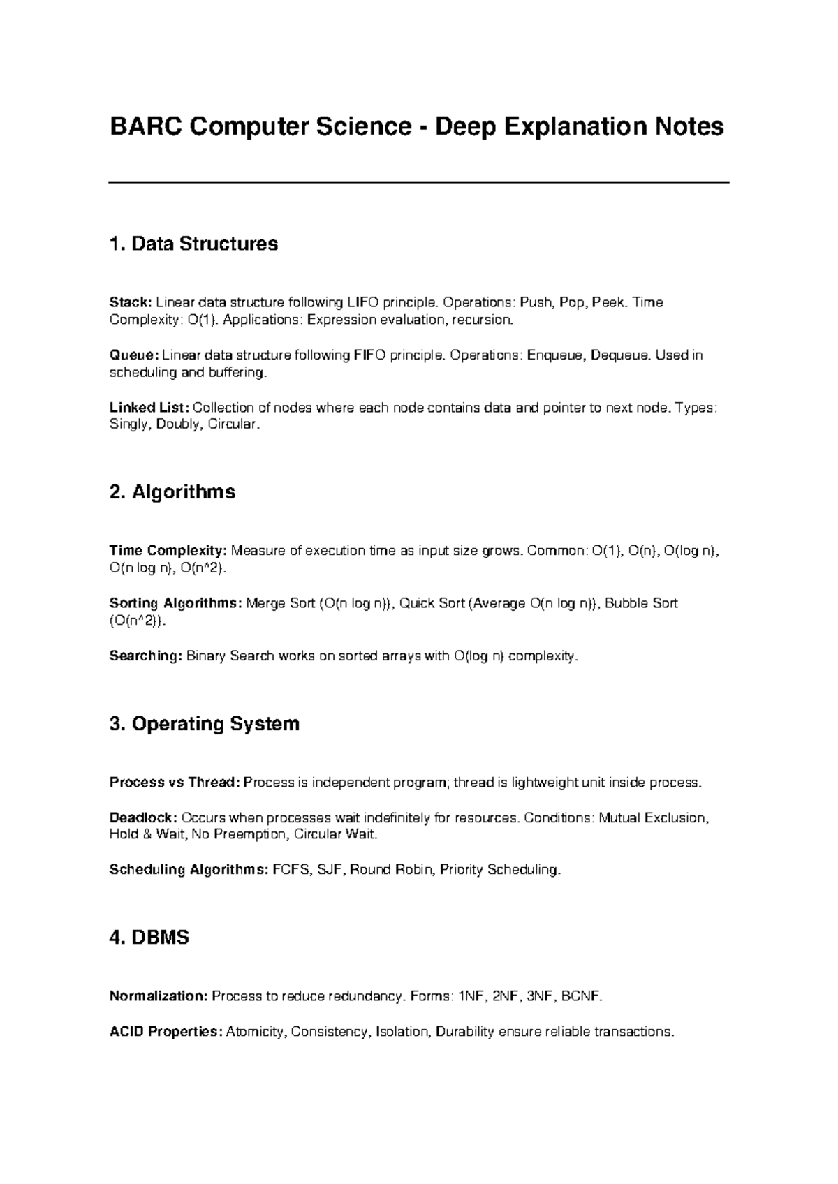 BARC CS Deep Notes: Data Structures, Algorithms & OS Concepts - Studocu