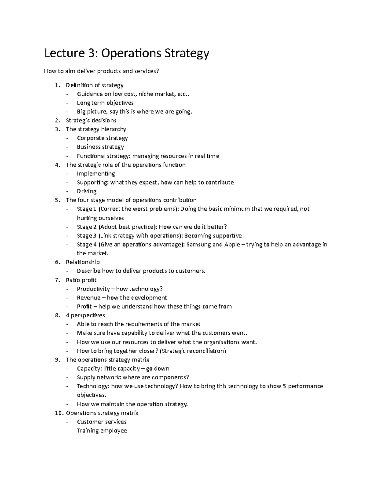 Lecture 3 Operations Strategy - Operations Management - Studocu