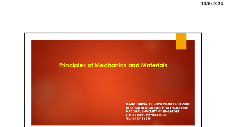 Principles of Mechanics and Materials - Lecture 2 by M. Gupta - Studocu