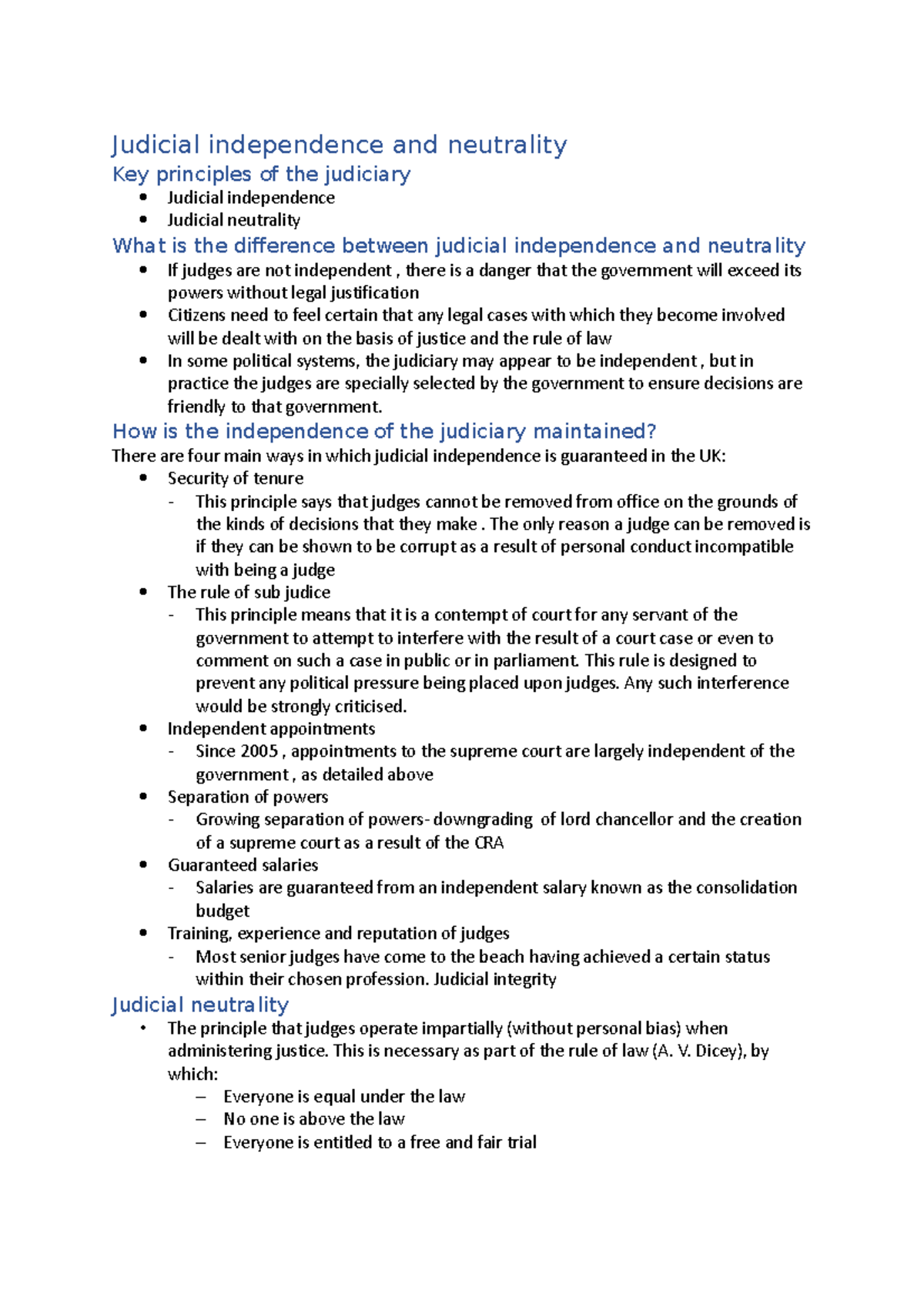 Lesson 2 - Notes on UK Politics: Judicial Independence & Neutrality ...