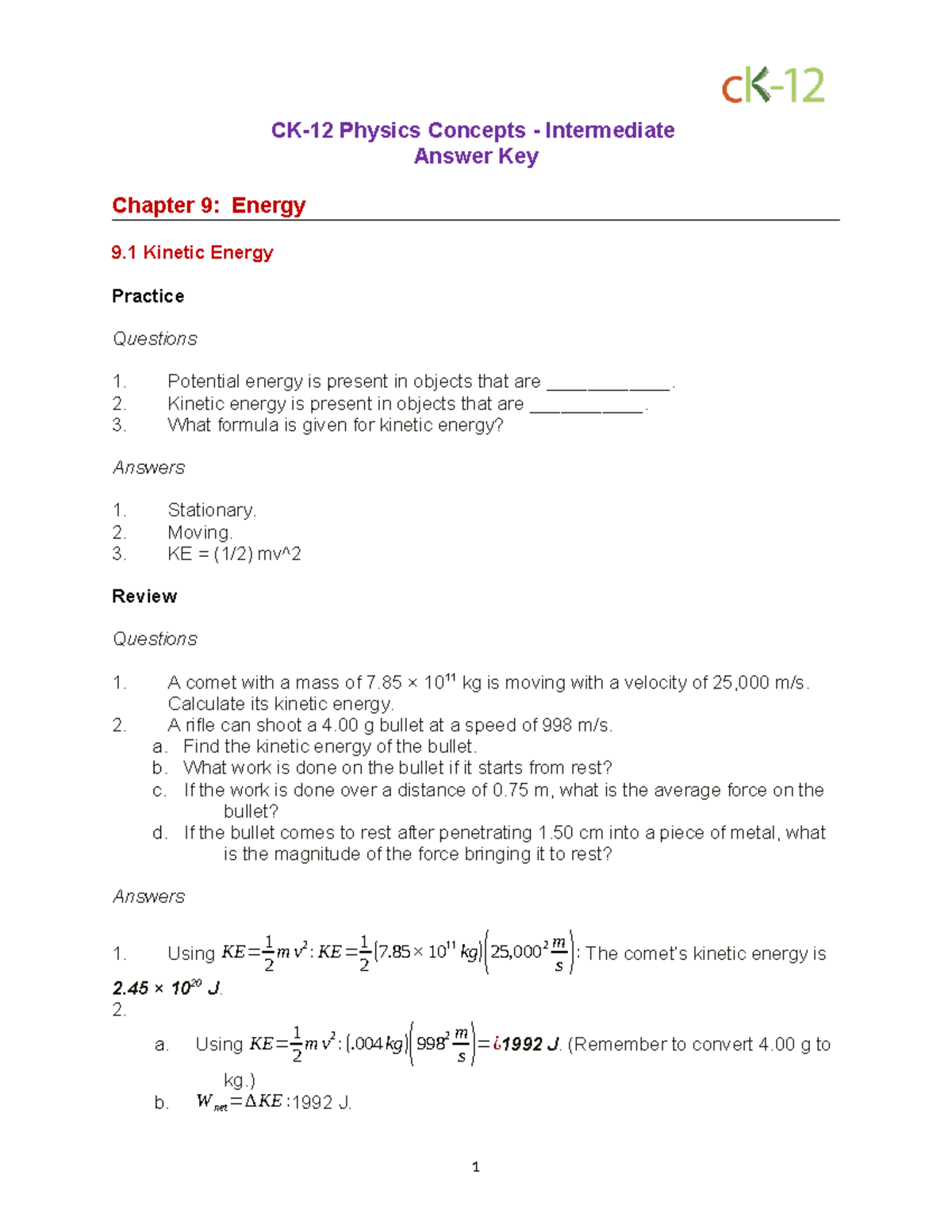 Phys Int CC Ch 9 - Energy Practice & Answer Key Guide - Studocu