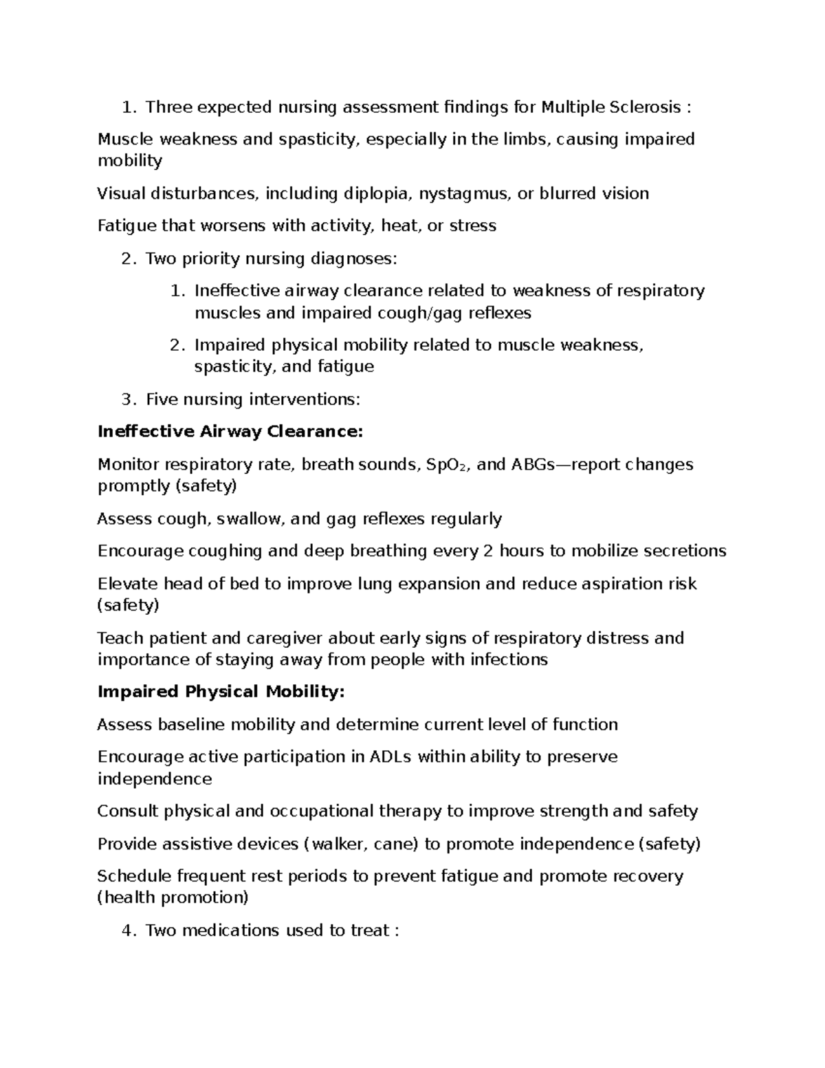 Nursing Assessment Findings & Interventions for MS: Key Insights - Studocu