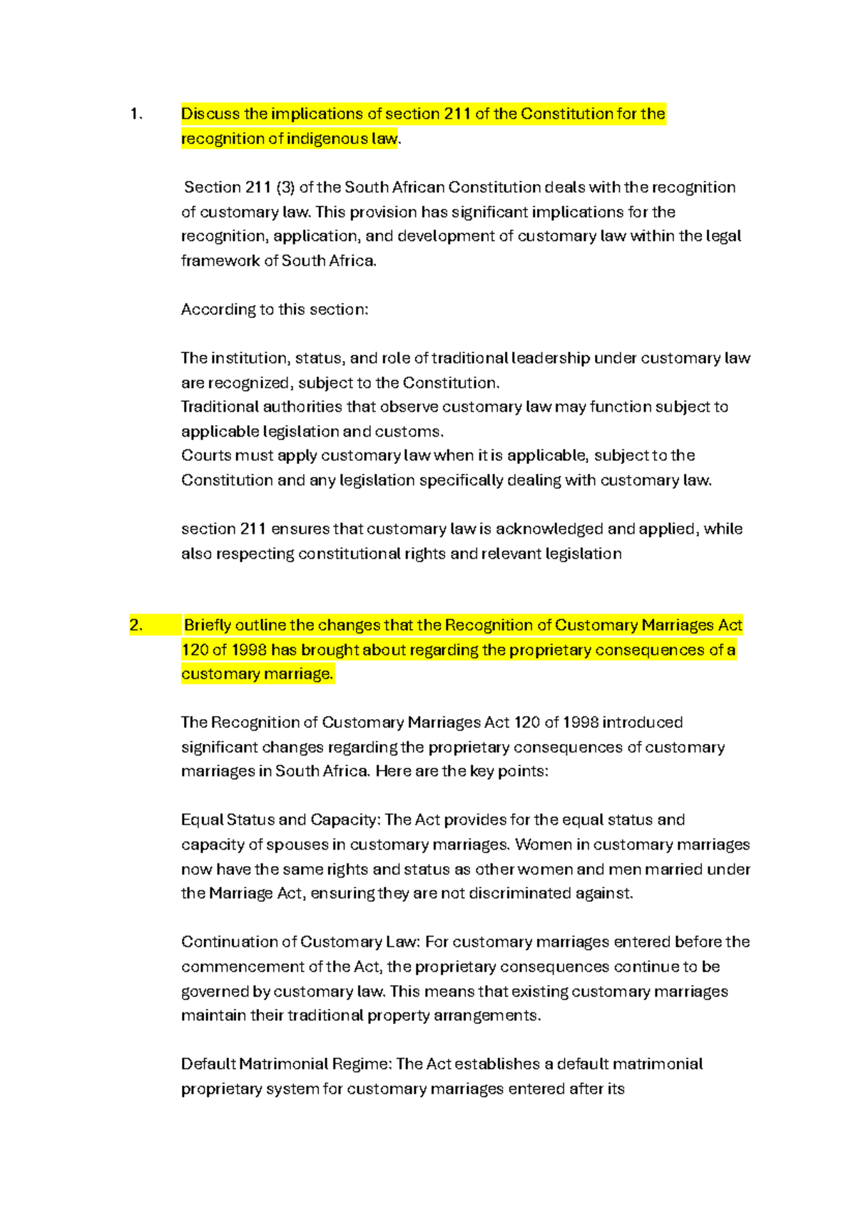 Customary Law and Indigenous Principles: Insights on SA's Recognition ...