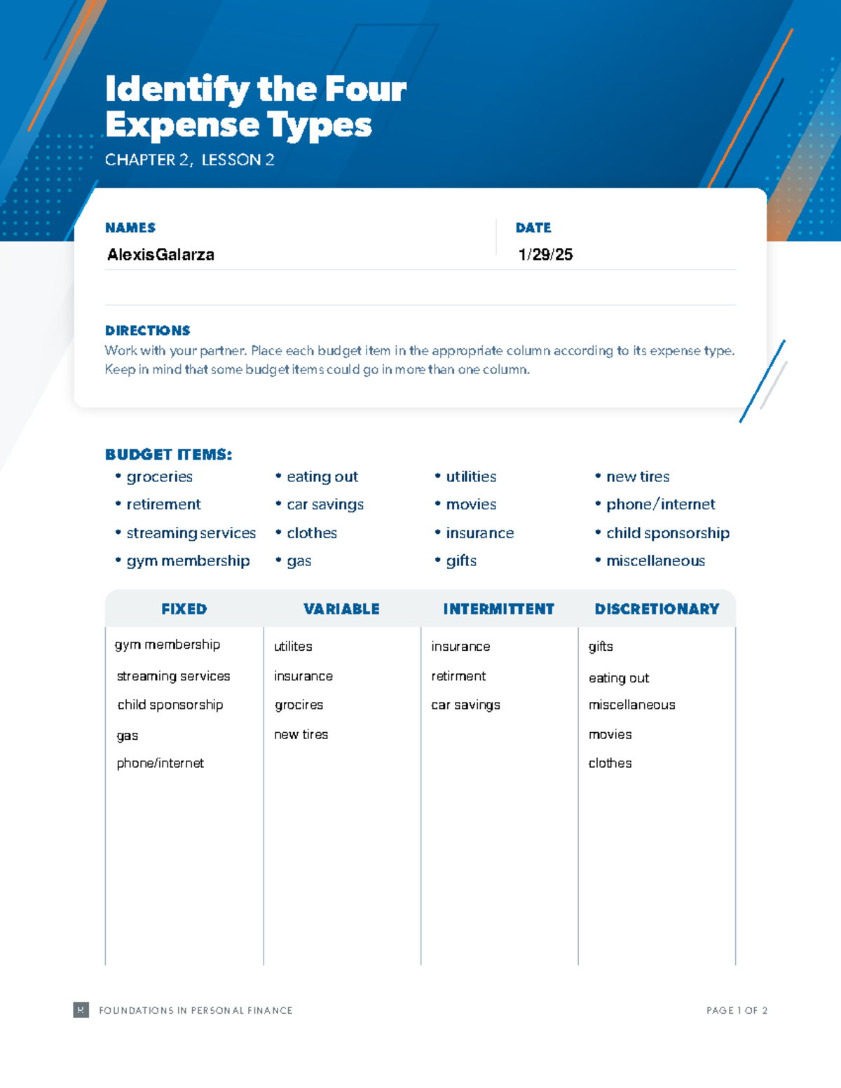 Chapther 2 lesson 2 - yes - Identify the Four Expense Types CHAPTER 2 ...