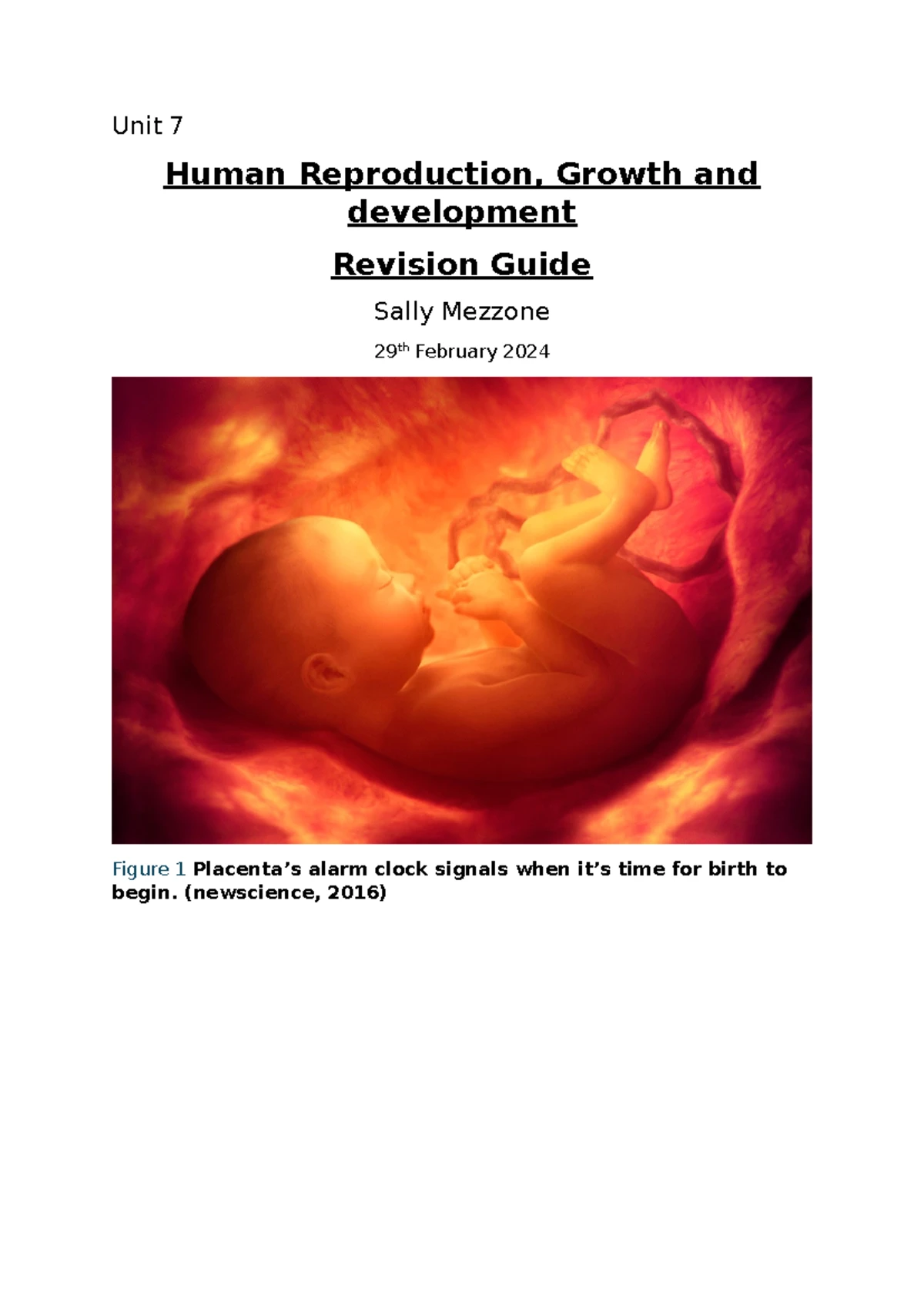 Unit 7 - Revision Guide - Human Reproduction, Growth and Development ...