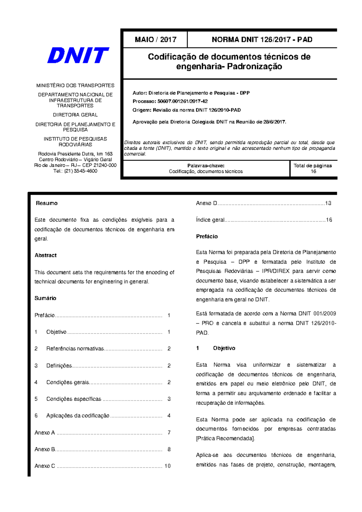 Norma DNIT 126/2017 - Padronização de Documentos Técnicos - Studocu