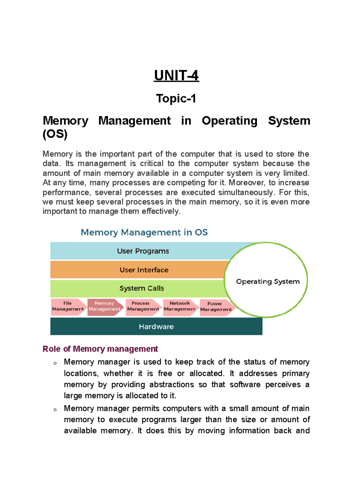 Unit 4: Memory Management in OS, Bare Machine & Resident Monitor - Studocu