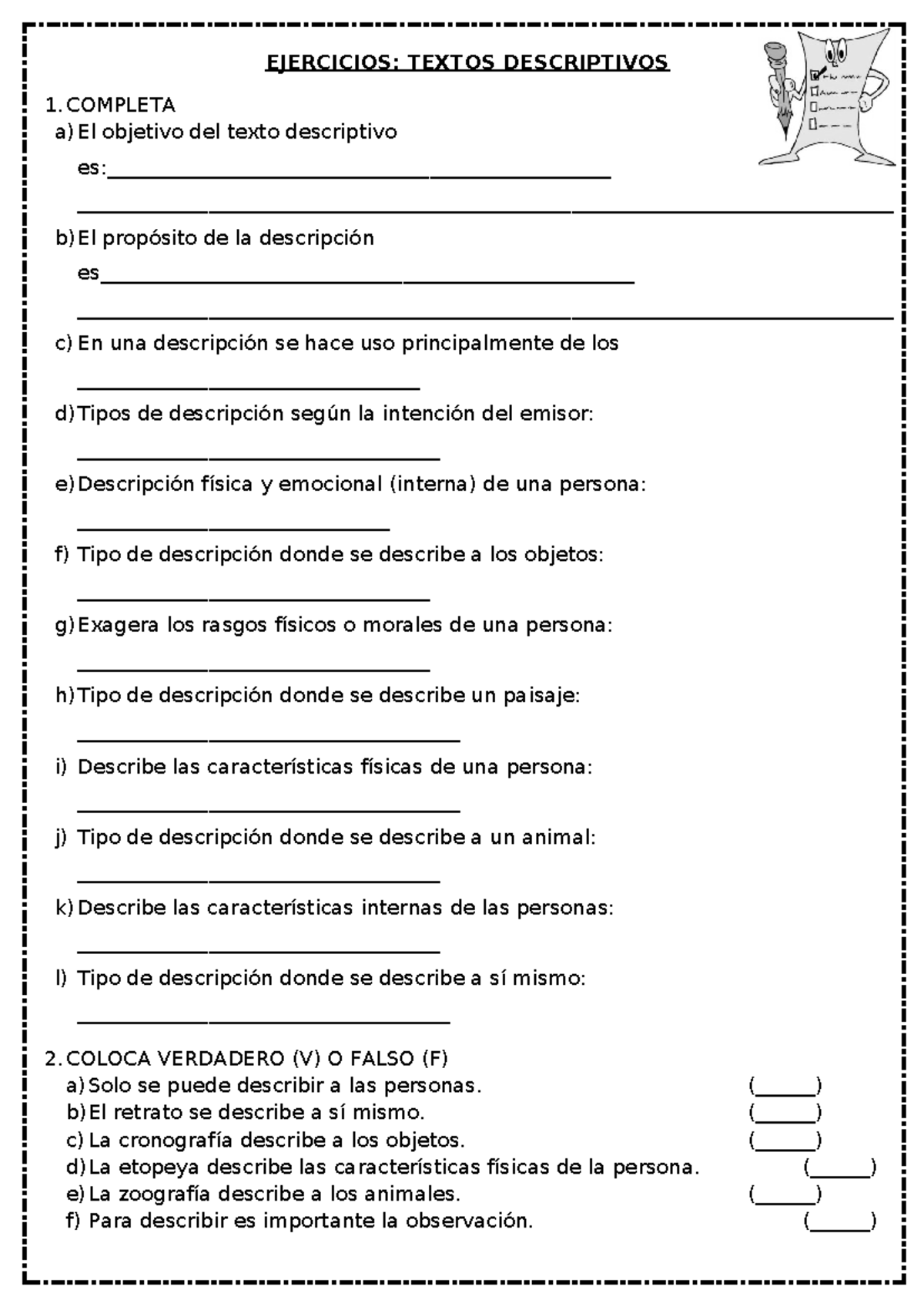 3ro - Ejercicios sobre Textos Descriptivos y sus Tipos - Studocu