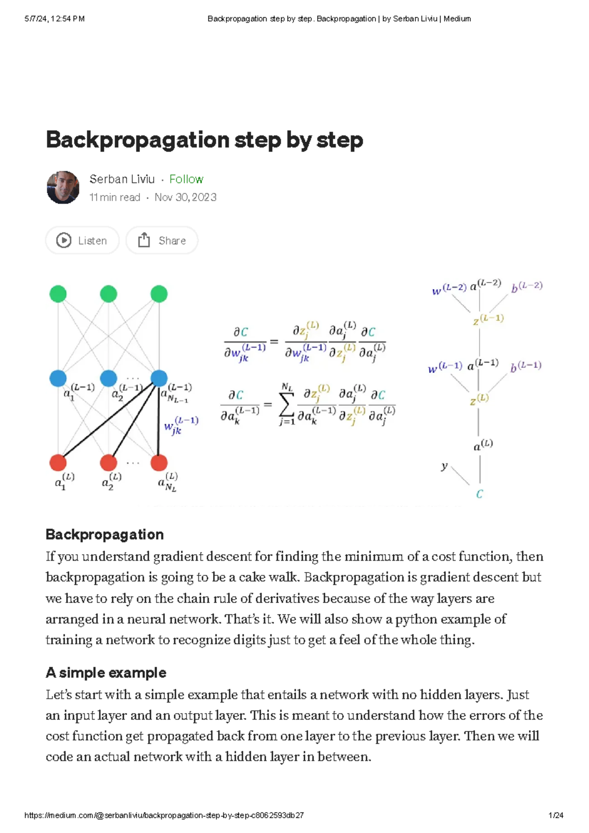 Backpropagation step by step. Backpropagation by Serban Liviu Medium ...
