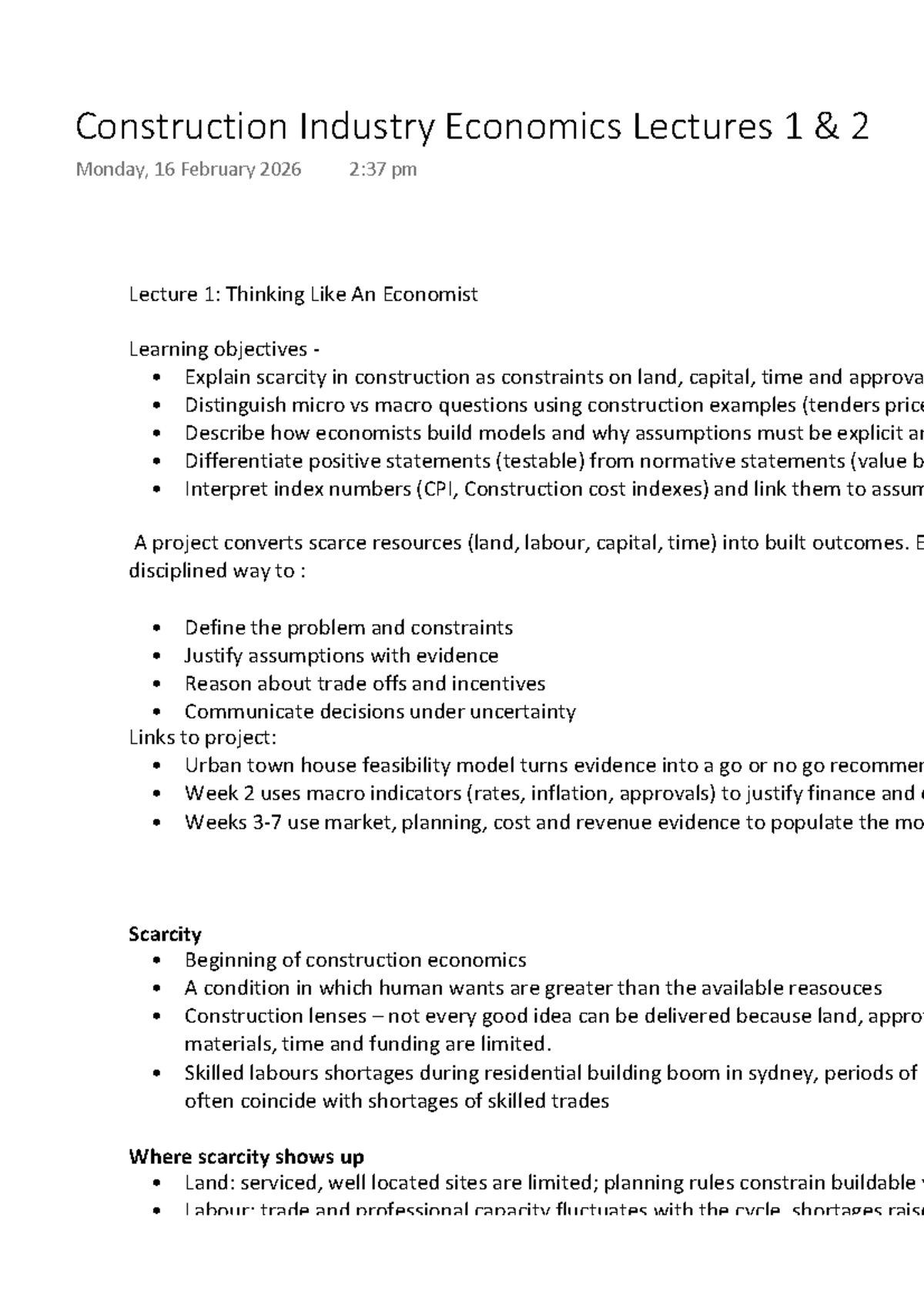 Construction Industry Economics Lecture 1: Thinking Like An Economist ...
