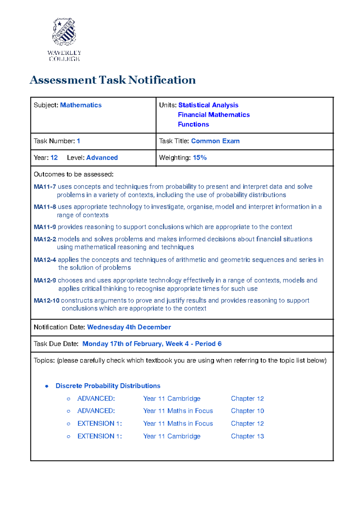 Assessment Task 1 Notification Y12 ADV 2025.docx - Assessment Task ...