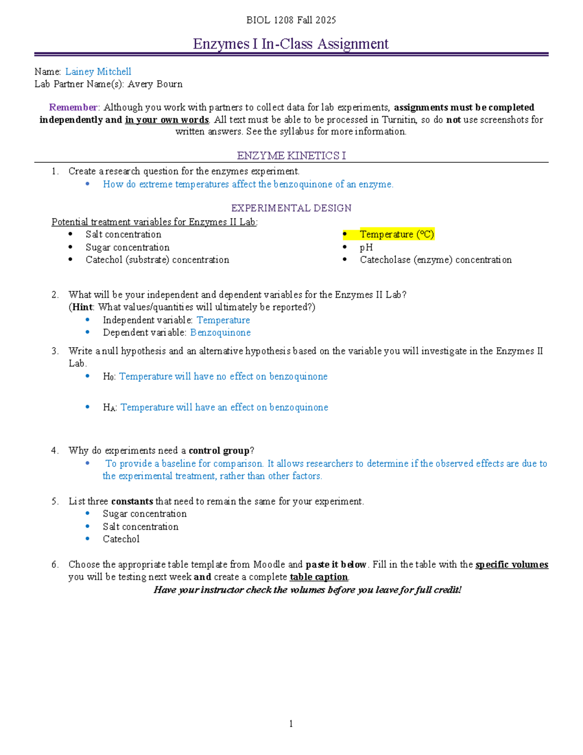 BIOL 1208 Fall 2025 Enzymes I Lab Report Guidelines and Design - Studocu
