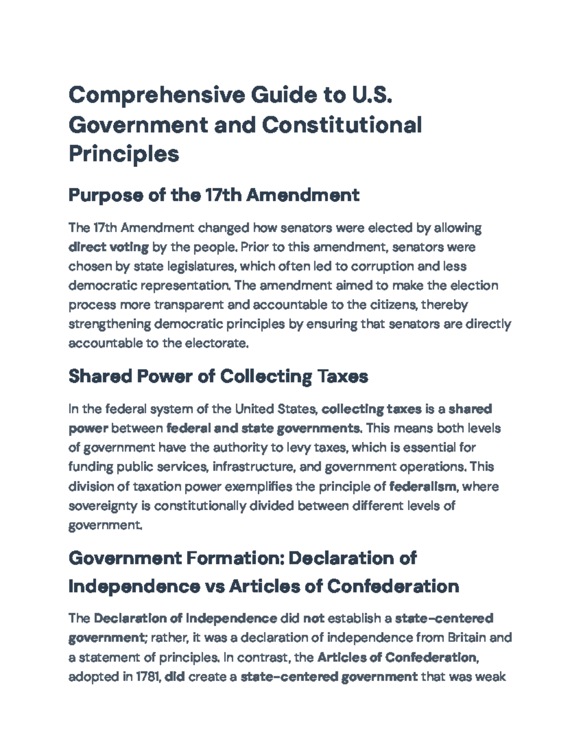 Comprehensive Overview of U.S. Government Principles (CS101) - Studocu