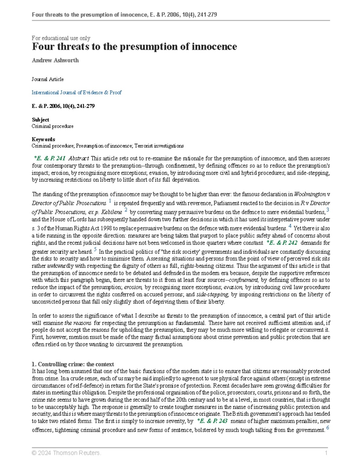 Four Threats to the Presumption of Innocence in Criminal Law: Analysis - Studocu