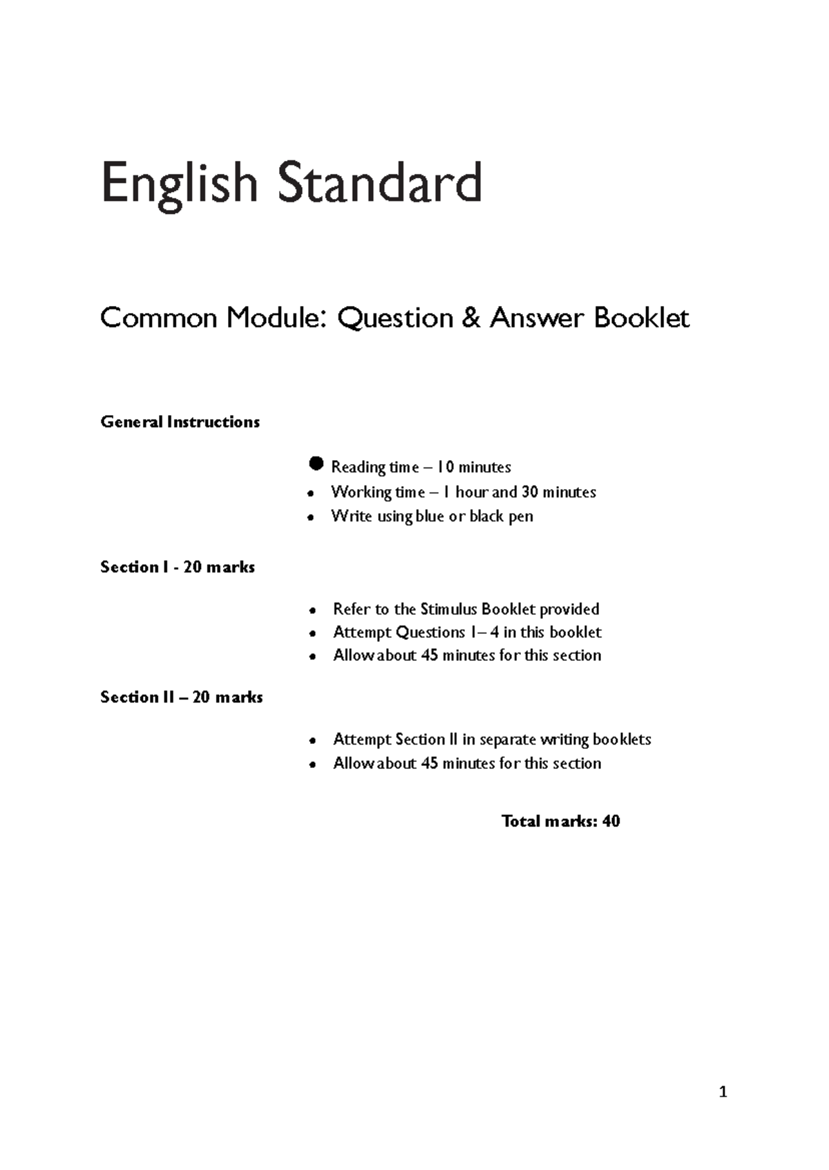 English Standard HSC Trial Paper 1: Texts & Human Experiences Analysis ...