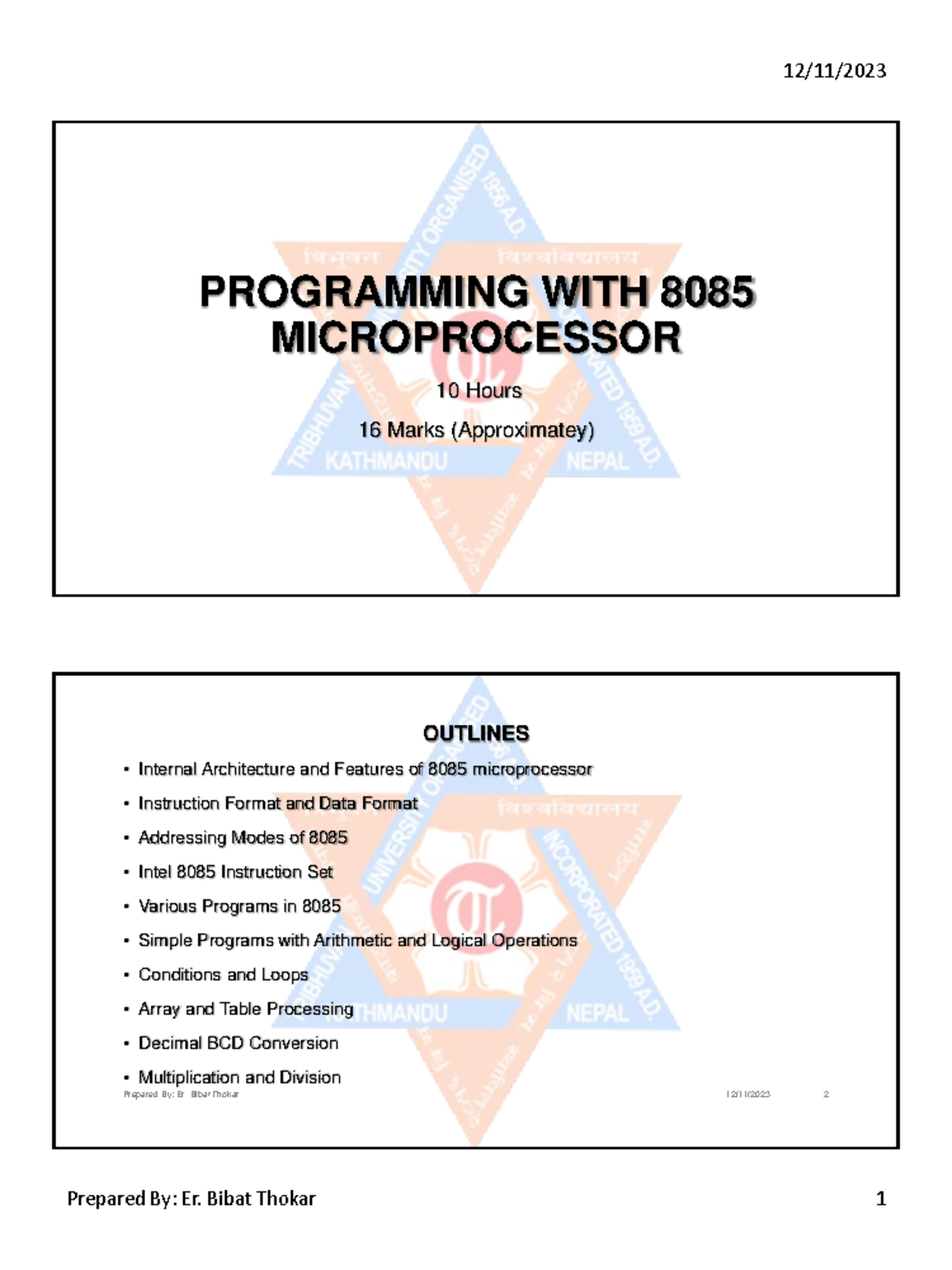 Microprocessor 8085 Chapter 2: Internal Architecture & Programming ...