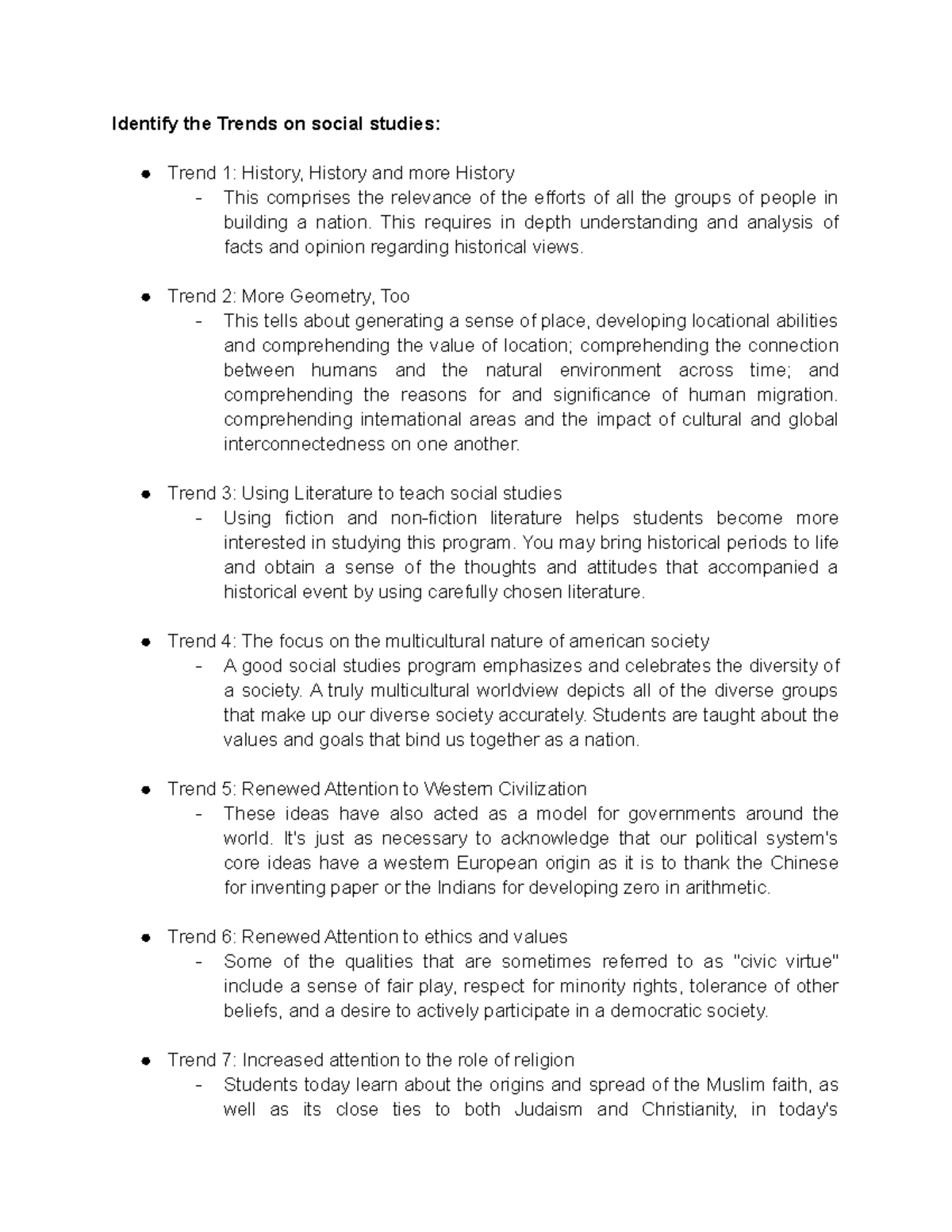 Trends in Social Studies Curriculum Revamp: Analysis and Insights - Studocu