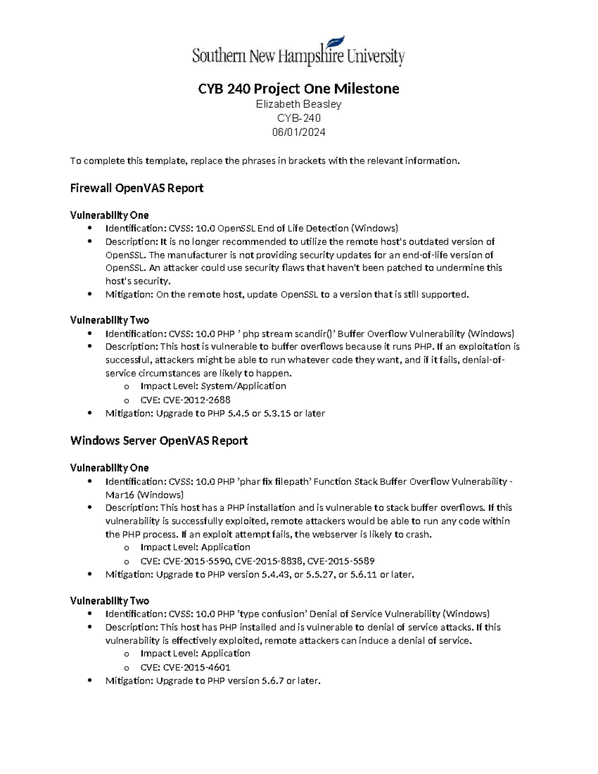 CYB 240 Project 1 Milestone: OpenVAS Firewall Vulnerability Report ...