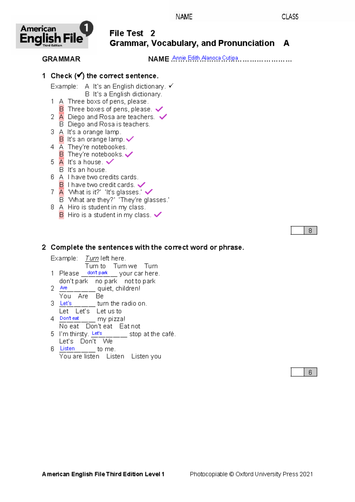 QUIZ 2 - Grammar, Vocabulary, and Listening A Answers - Studocu