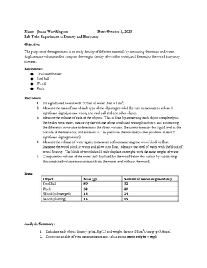 [Solved] Part 1 Volume and Density Measurements Liquid Gather the - Chemistry (CHM ) - Studocu