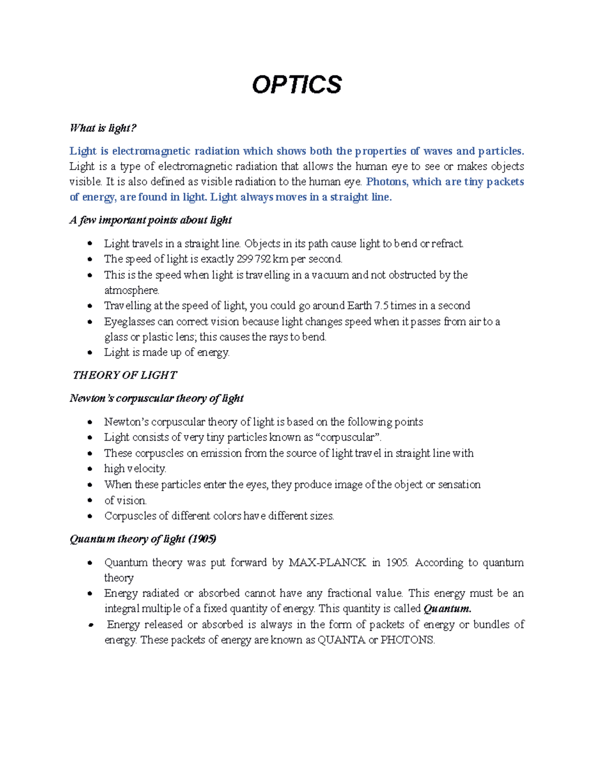 Optics pdf c - it will help - OPTICS What is light? Light is ...