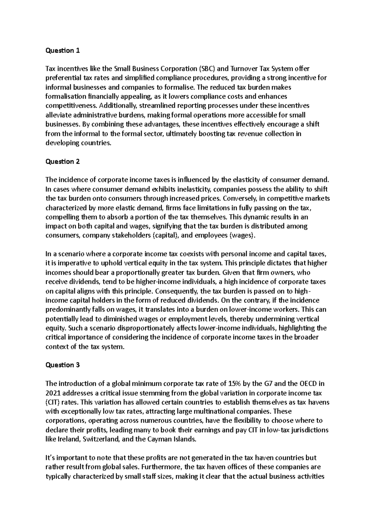 ECO3023s Tutorial 5 - Question 1 Tax incentives like the Small Business ...