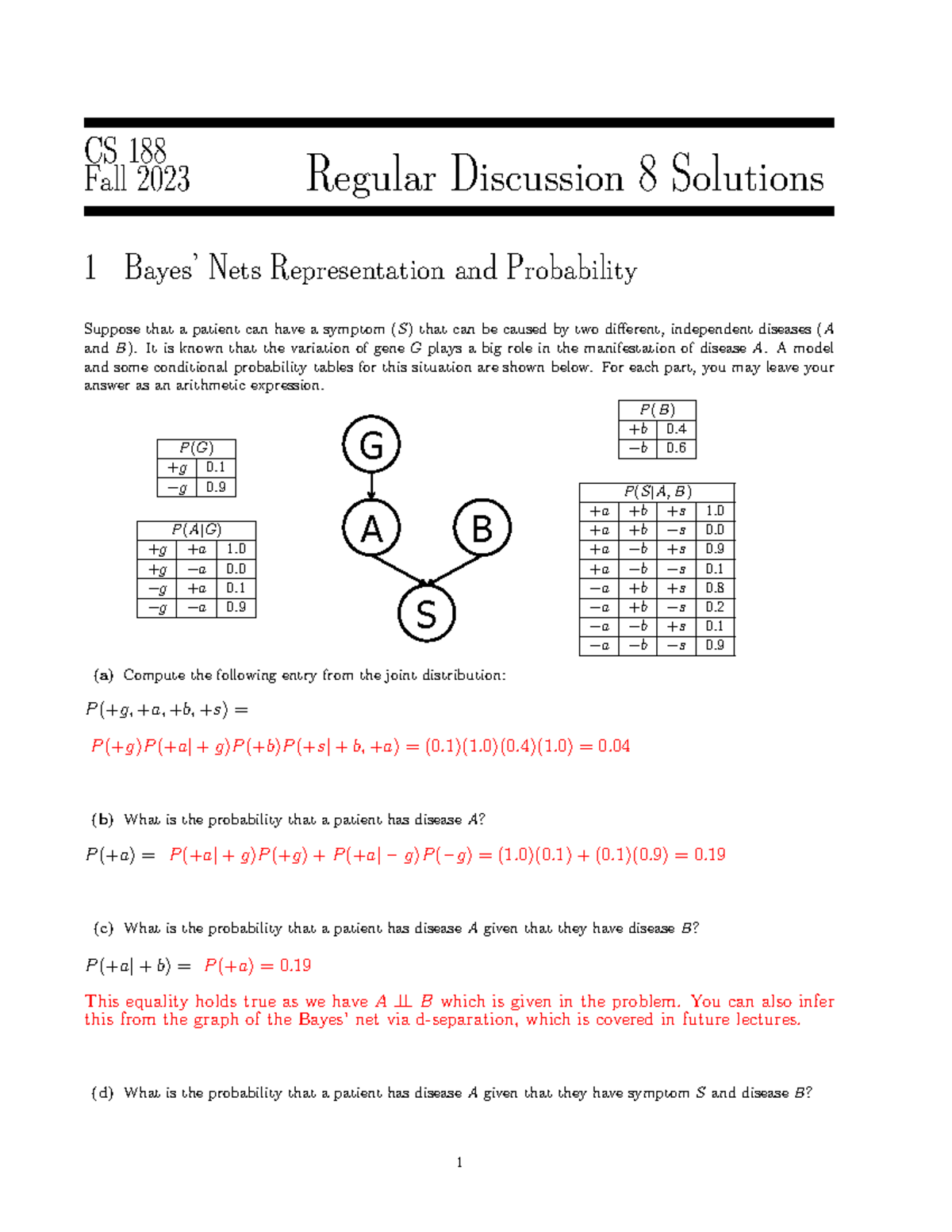 CS 188 Fall 2023 Discussion 8 Solution Overview and Analysis - Studocu