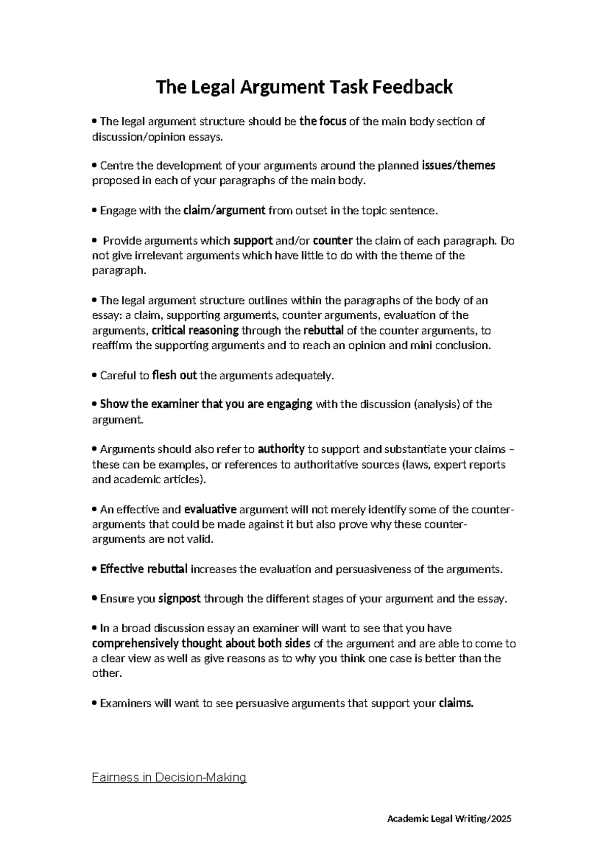 Legal Argument Structure: Writing Task 3 Feedback - Studocu