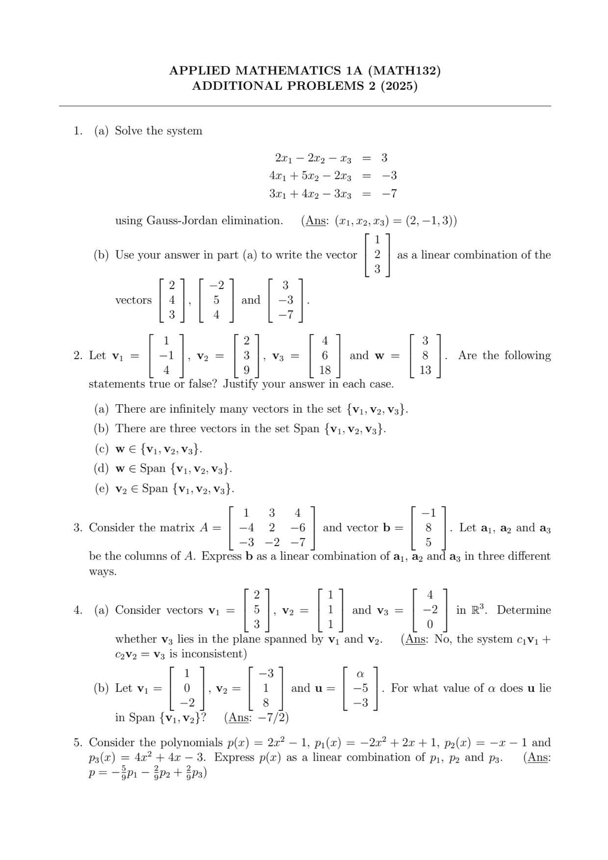 Math132 2025 Applied Mathematics 1A Tutorial 2 Problems & Solutions ...