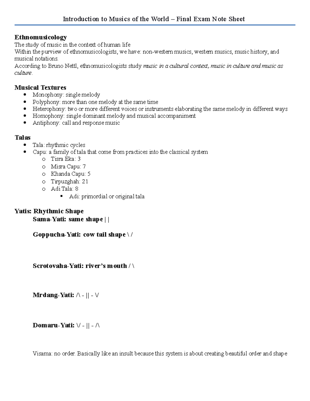 Final Exam Notes for Musics of the World (MUS 101) - Studocu