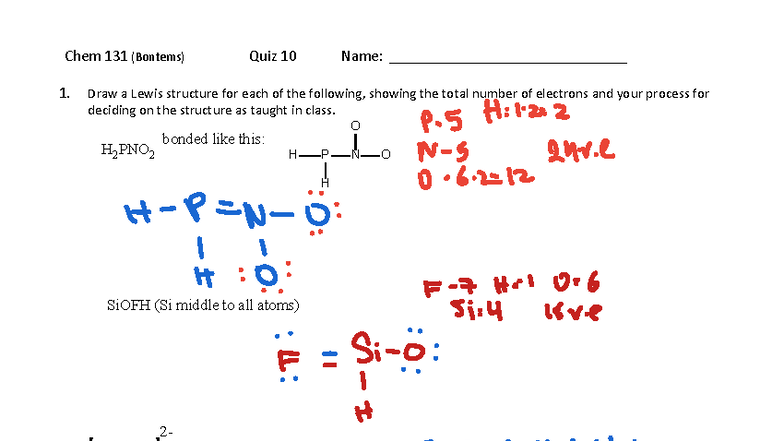 Chem 131 Quiz 10 - Lewis Structures & Molecular Geometry - Studocu