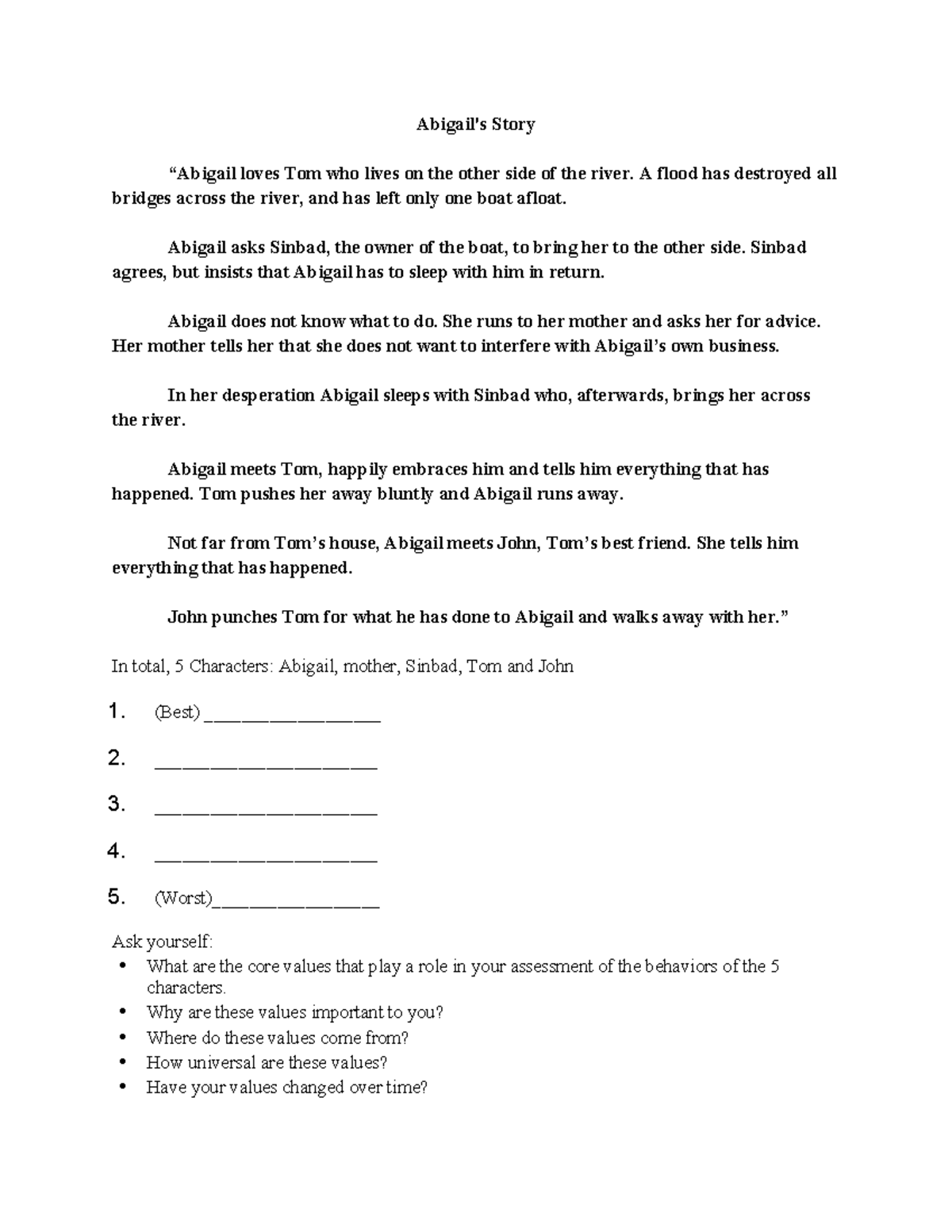 Abigail's Story: A Moral Dilemma and Character Analysis - Studeersnel