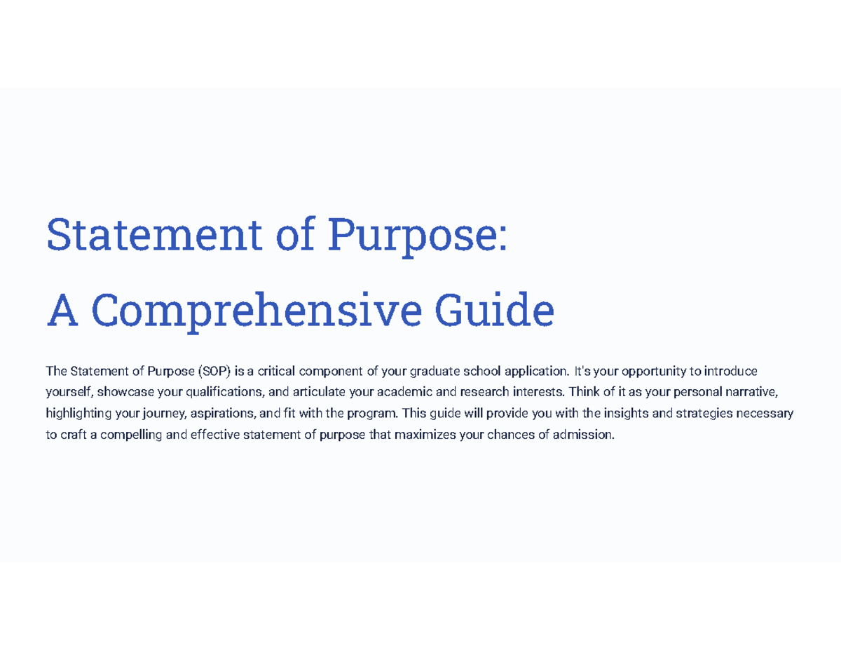 SOP - Comprehensive Guide to Crafting Your Statement of Purpose - Studocu