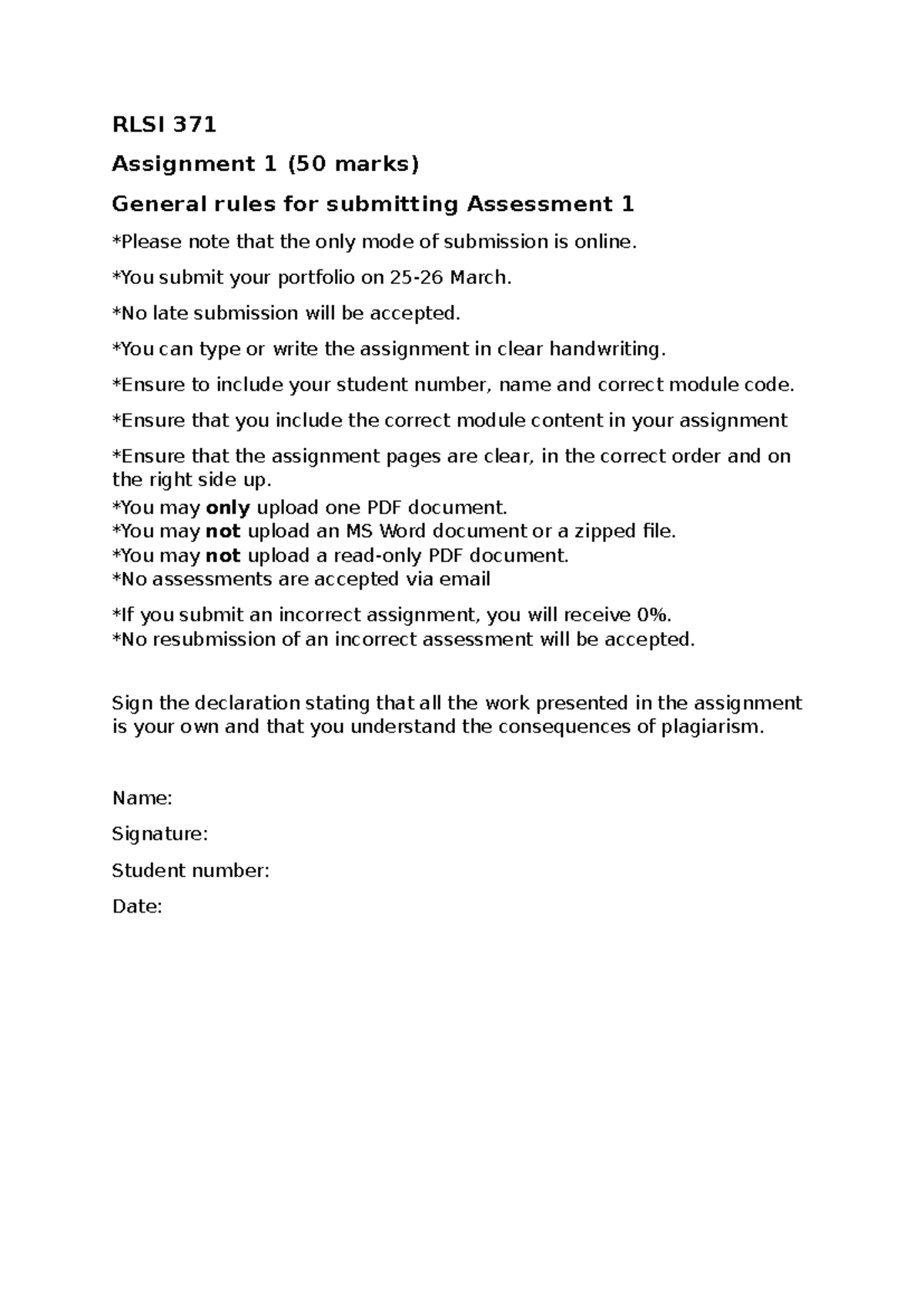 RLSI371 Assignment 1 Guidelines and Questions on Inclusive Education ...
