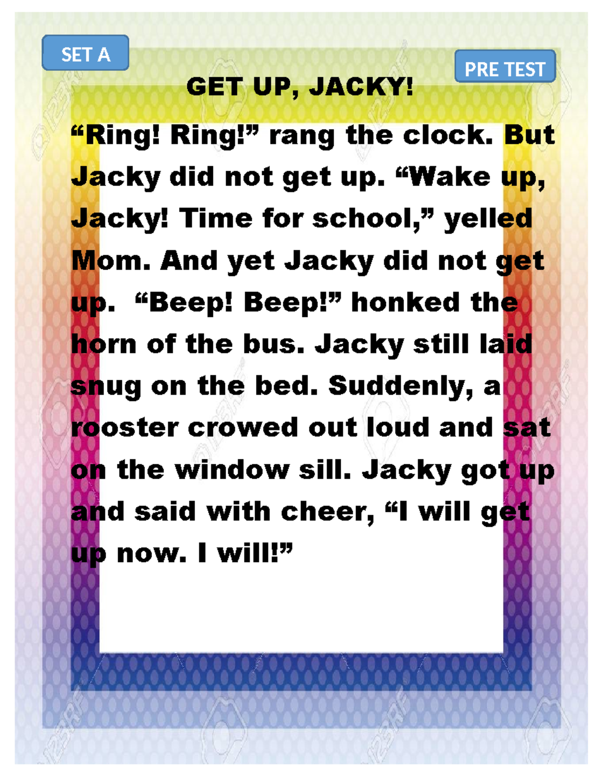 PRE-POST TEST ENGLISH: WAKE UP JACKY! & MARKET ADVENTURES - Studocu