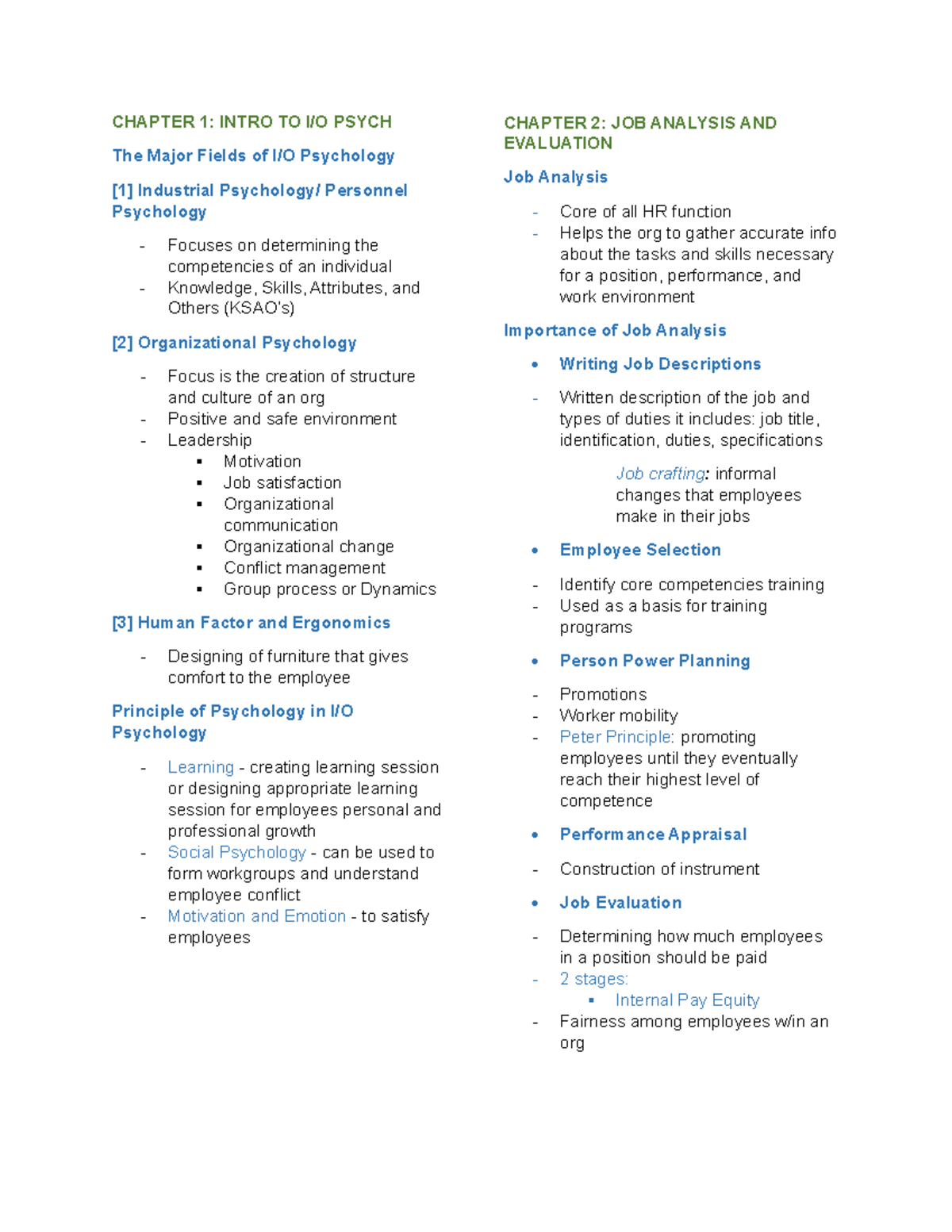 Industrial Organizational Psychology - CHAPTERS 1 TO 3 Overview - Studocu