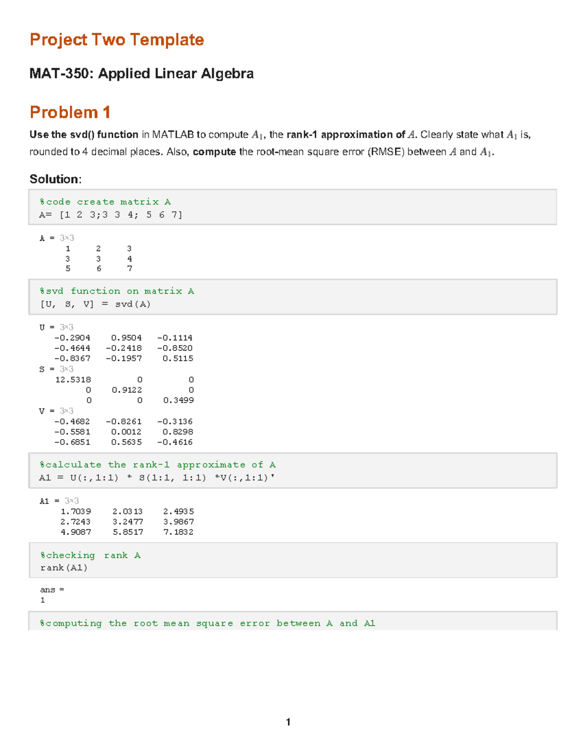 MAT350 Project Two: SVD Applications in Linear Algebra Analysis - Studocu