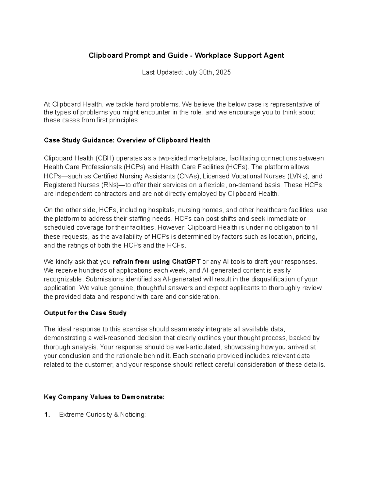 Workplace Support Agent Case Study: Clipboard Health Insights - Studocu