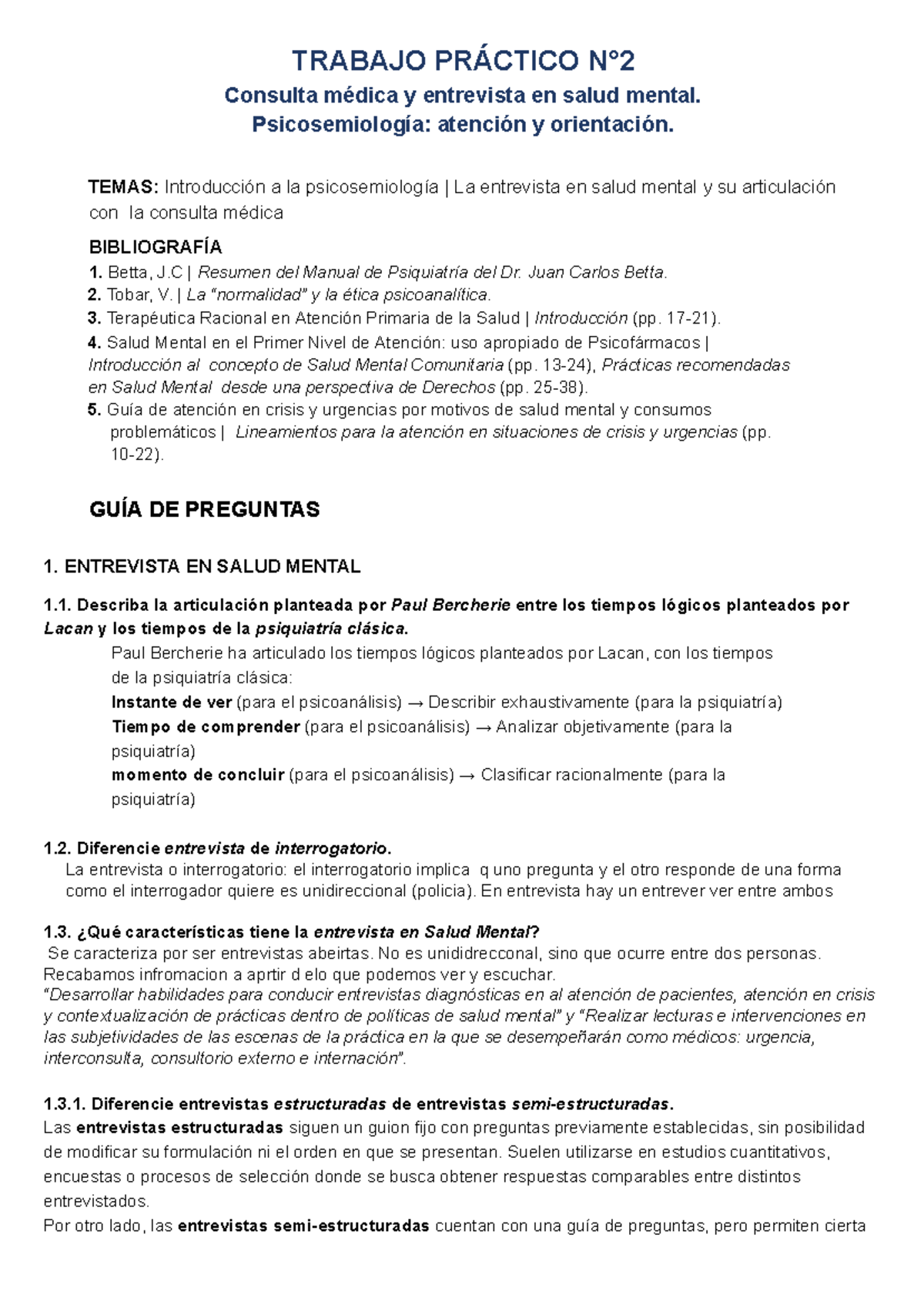Tp2 Consulta Médica Y Entrevista En Salud Mental Psicosemiología