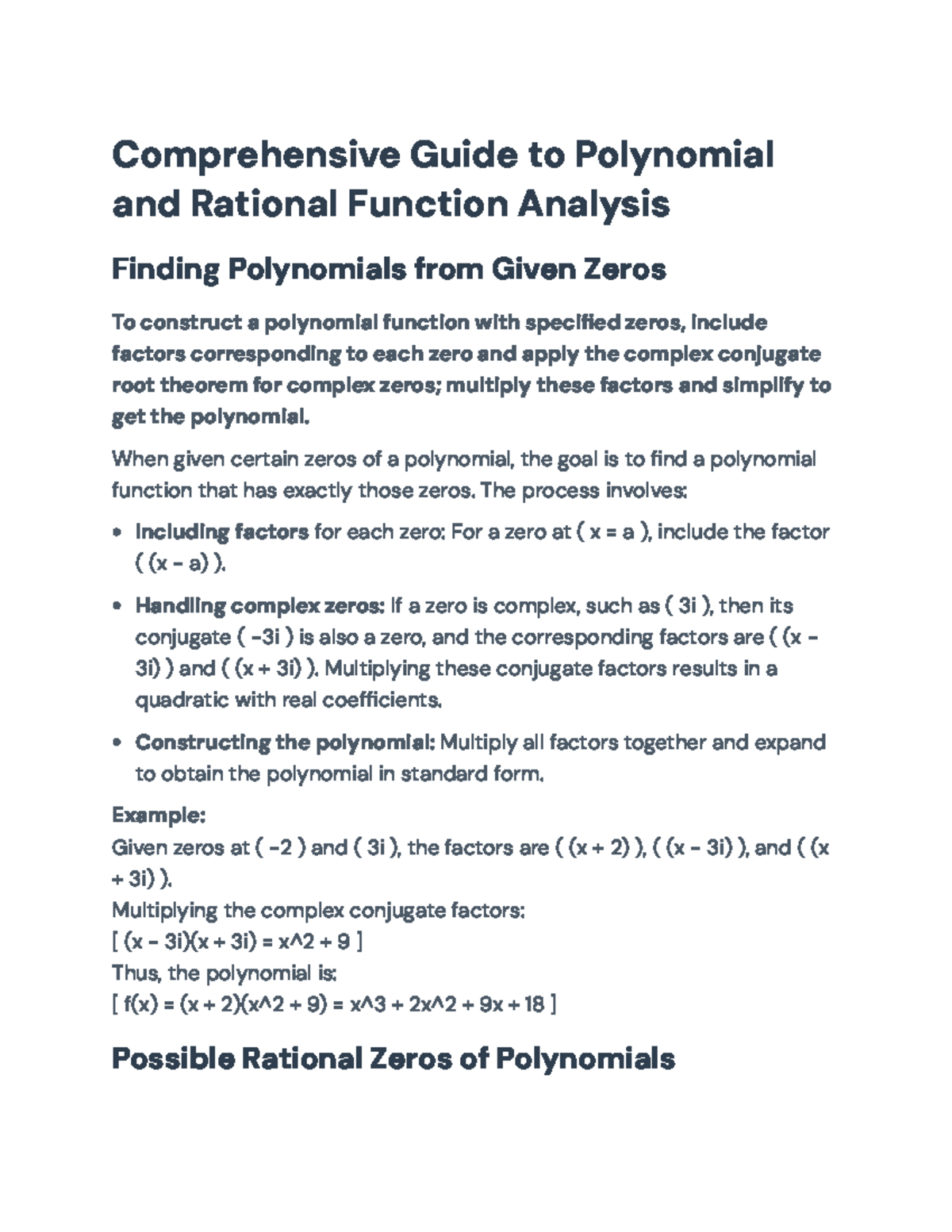 Comprehensive Guide to Polynomial & Rational Function Analysis (MATH ...