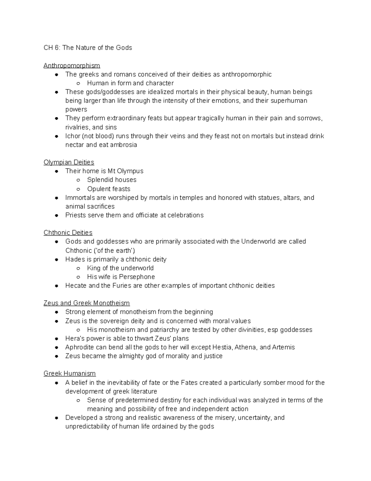 CH 6 Summary - The Nature of Gods in Classical Mythology - Studocu