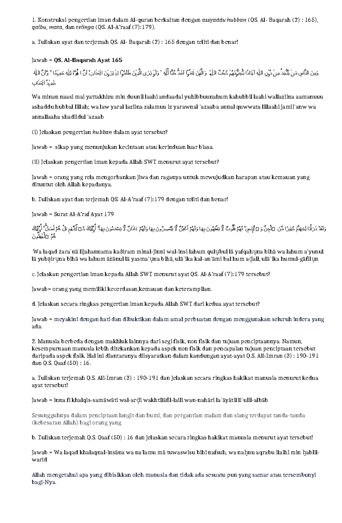 Tugas 1: Konstruksi Pengertian Iman dalam Al-Qur'an (QS. 2:165 & 7:179) - Studocu