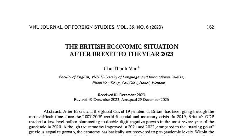 The British Economic Situation Post-Brexit: Insights and Forecasts ...