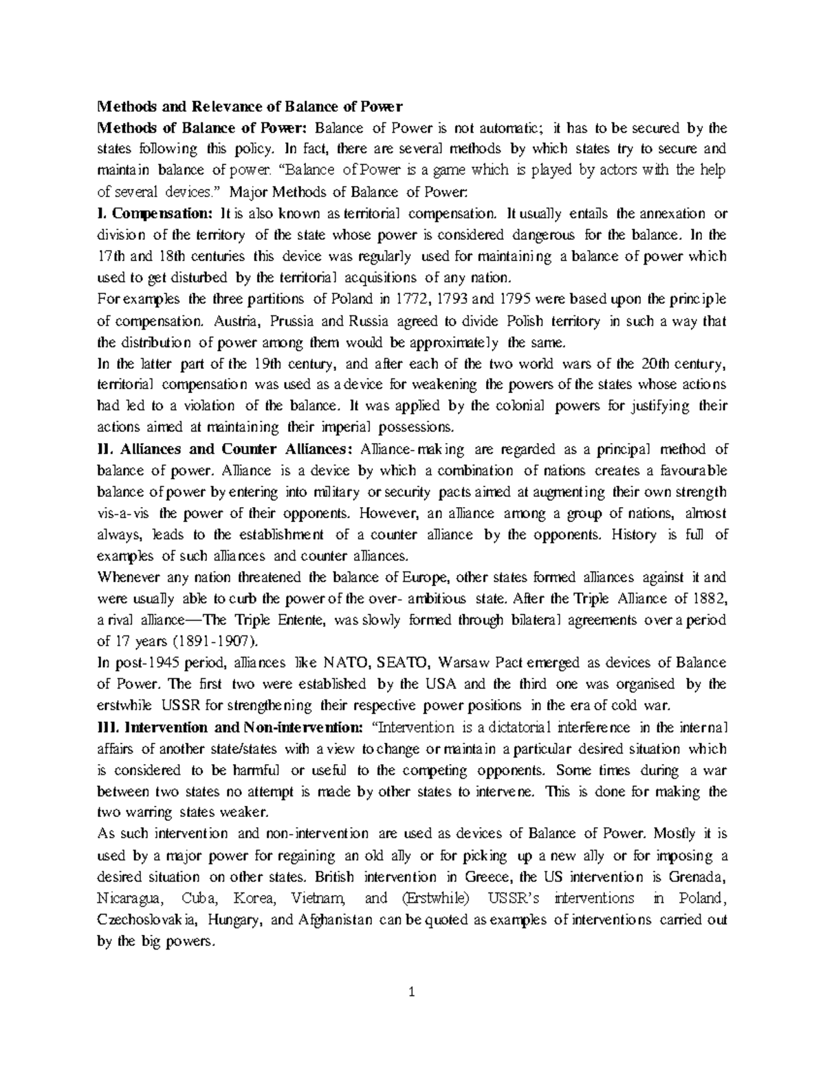 4. LSN FOUR - Methods and Relevance of Balance of Power in IR - Studocu