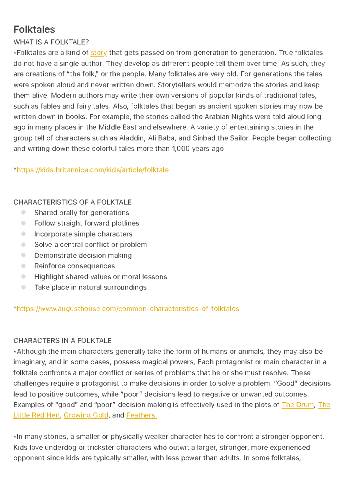 Folktales - Characteristics and Key Elements Explained - Studocu