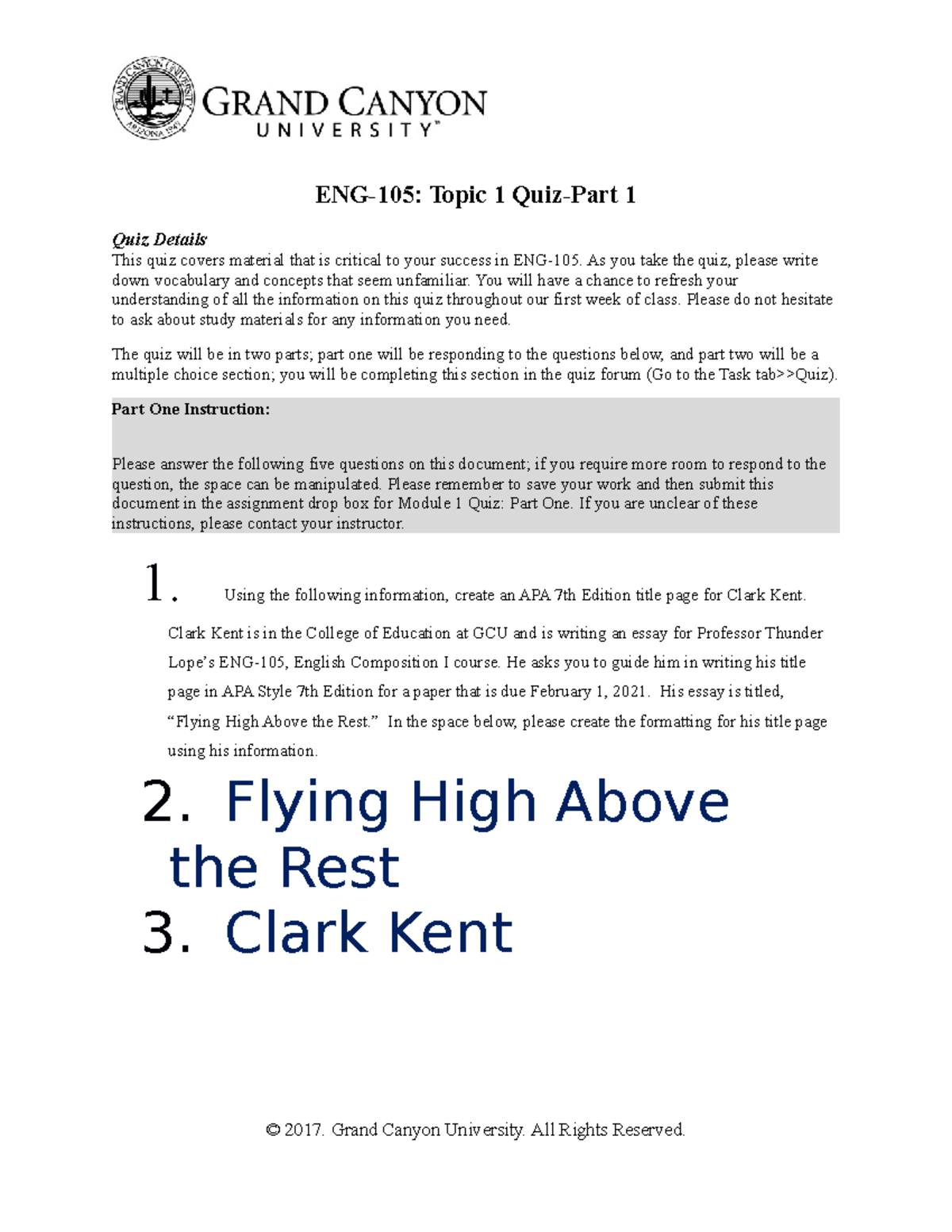 ENG105 T1 Quiz-Part 1 - This quiz covers material that is critical to ...