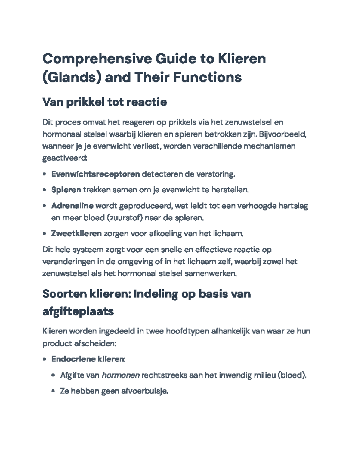 Comprehensive Guide to Klieren (Glands) en Hun Functies - Studocu
