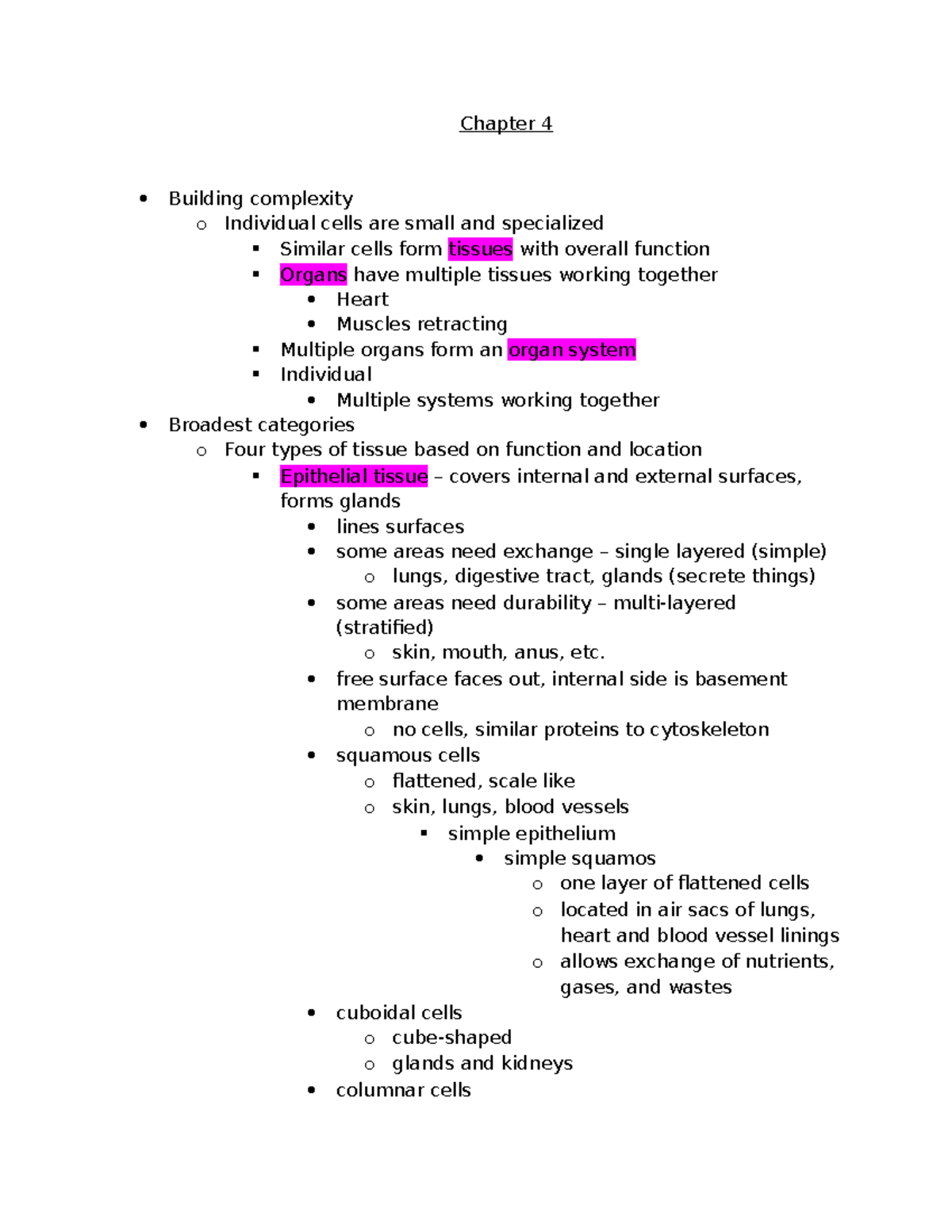Cell Types and Tissue Structures: Understanding Organ Systems - BIO101 Chapter 4 - Studocu