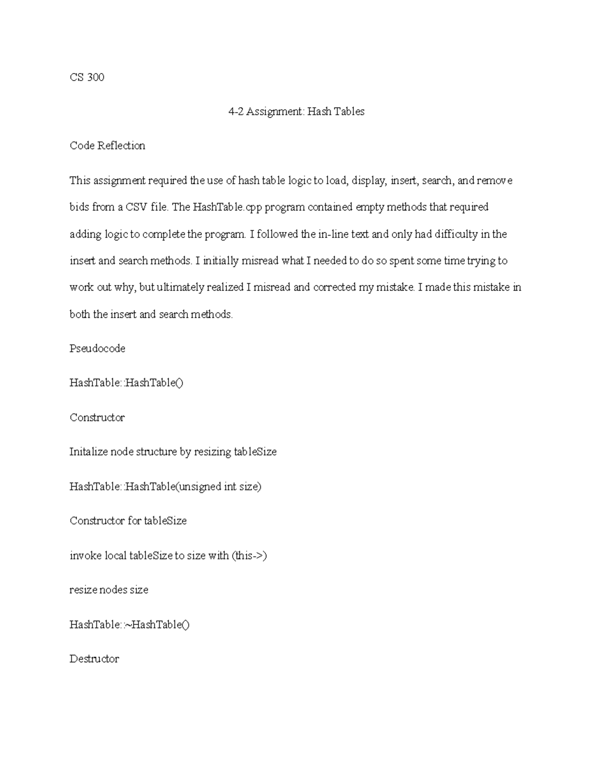 CS 300: 4-2 Assignment on Implementing Hash Tables Logic - Studocu