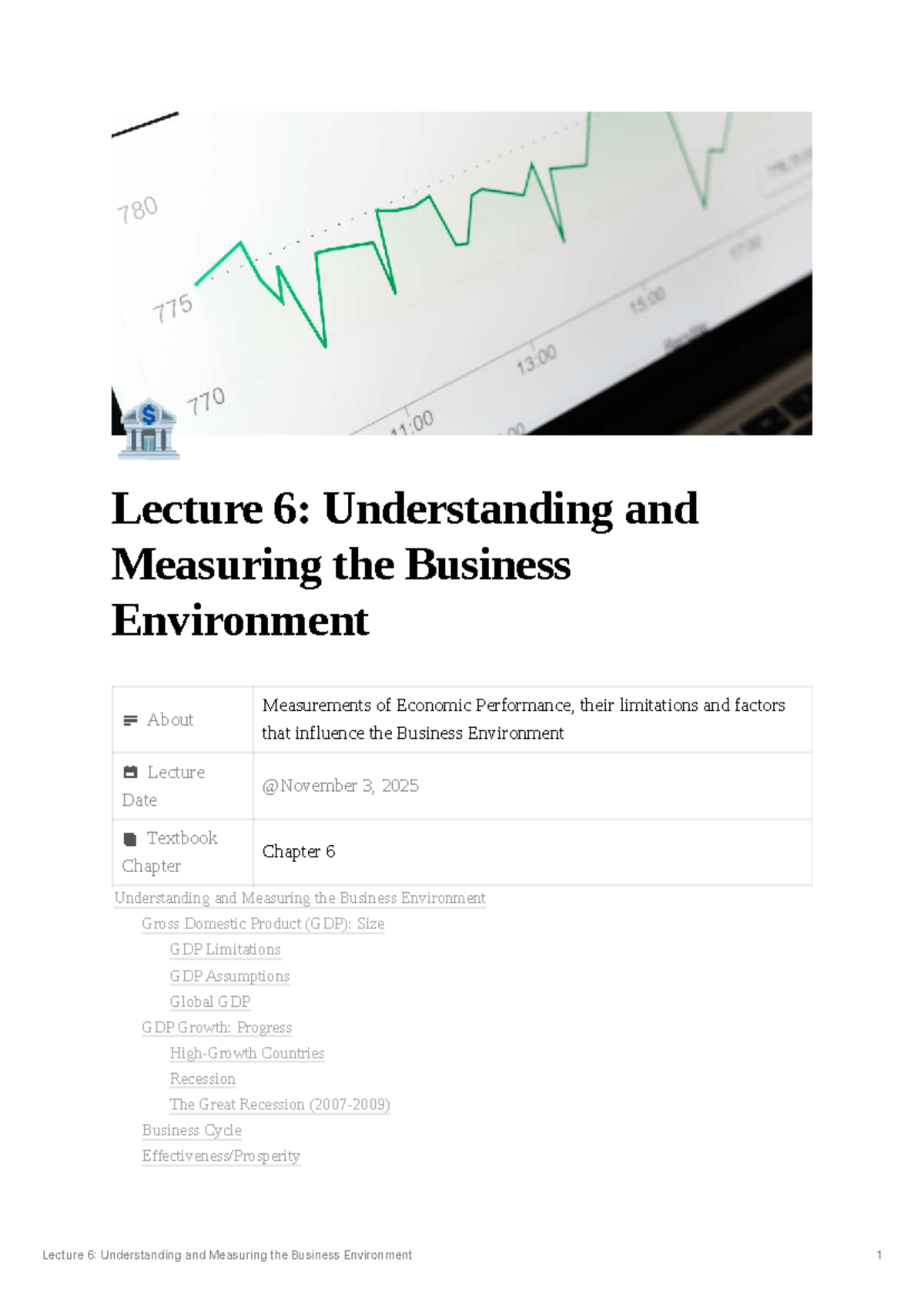 Lecture 6: Measuring Economic Performance and Business Environment ...